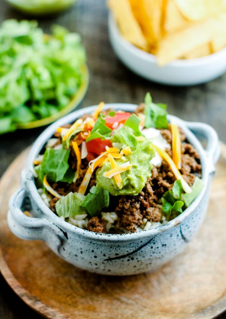 Taco Rice Bowl Recipe with Ground Beef - The Honour System